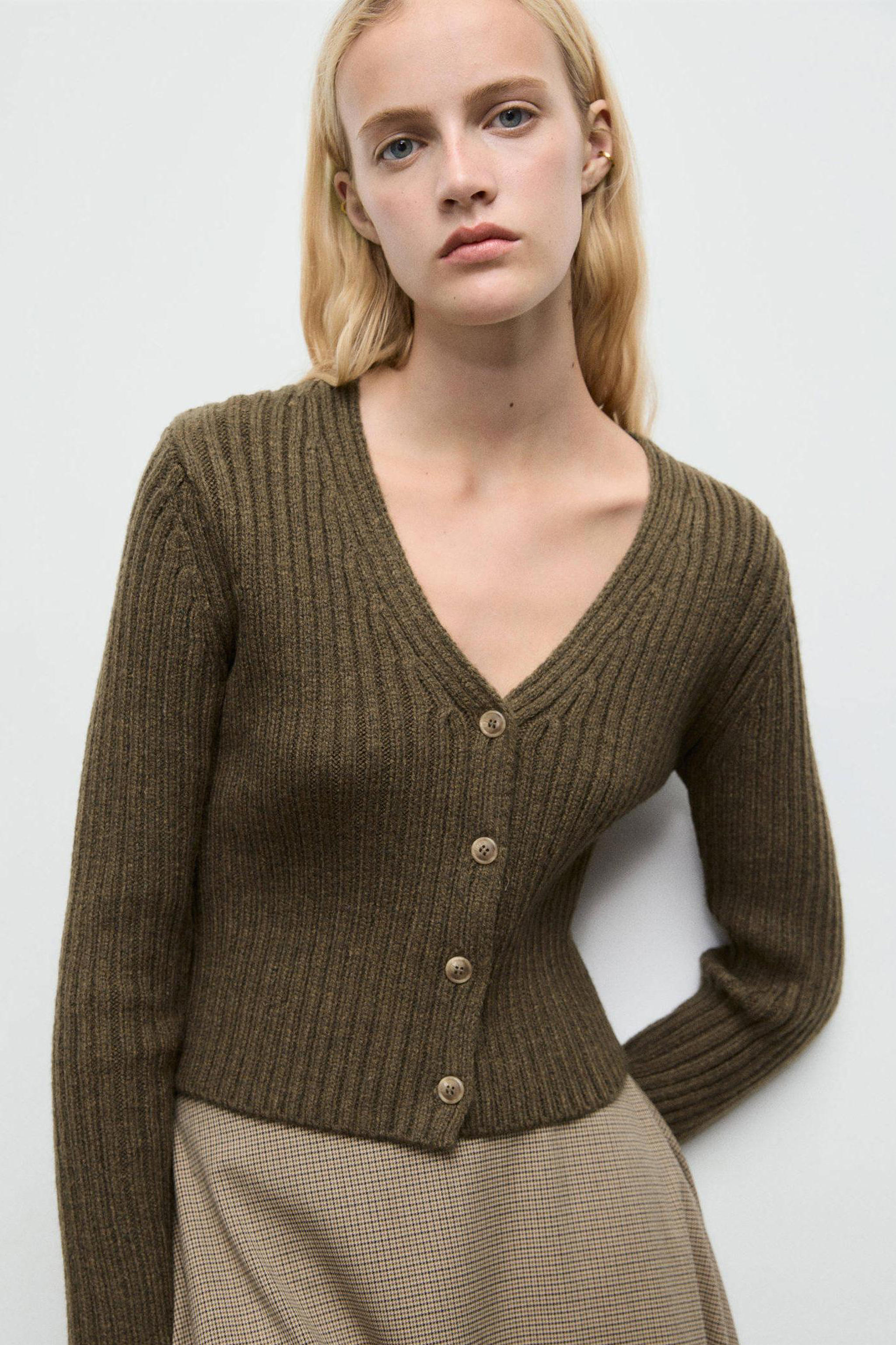 Mango vest kaki rib gebreid kopen? | Morgen in huis | wehkamp