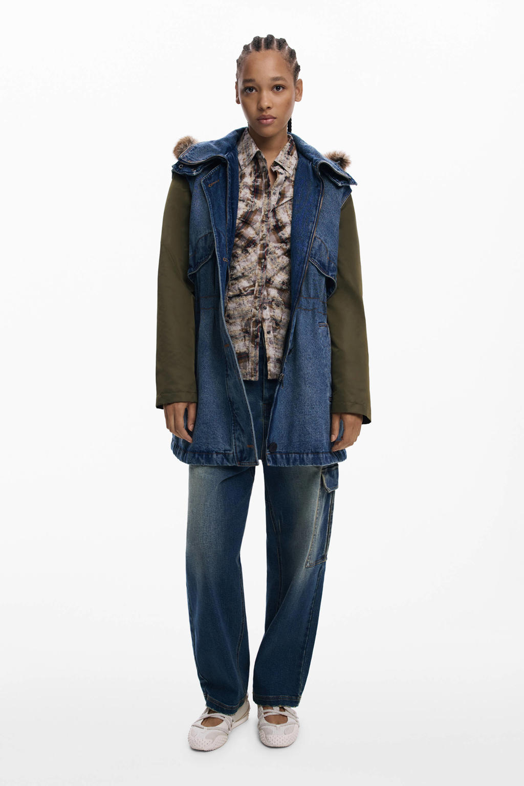 Desigual denim gewatteerde jas medium blue denim | wehkamp