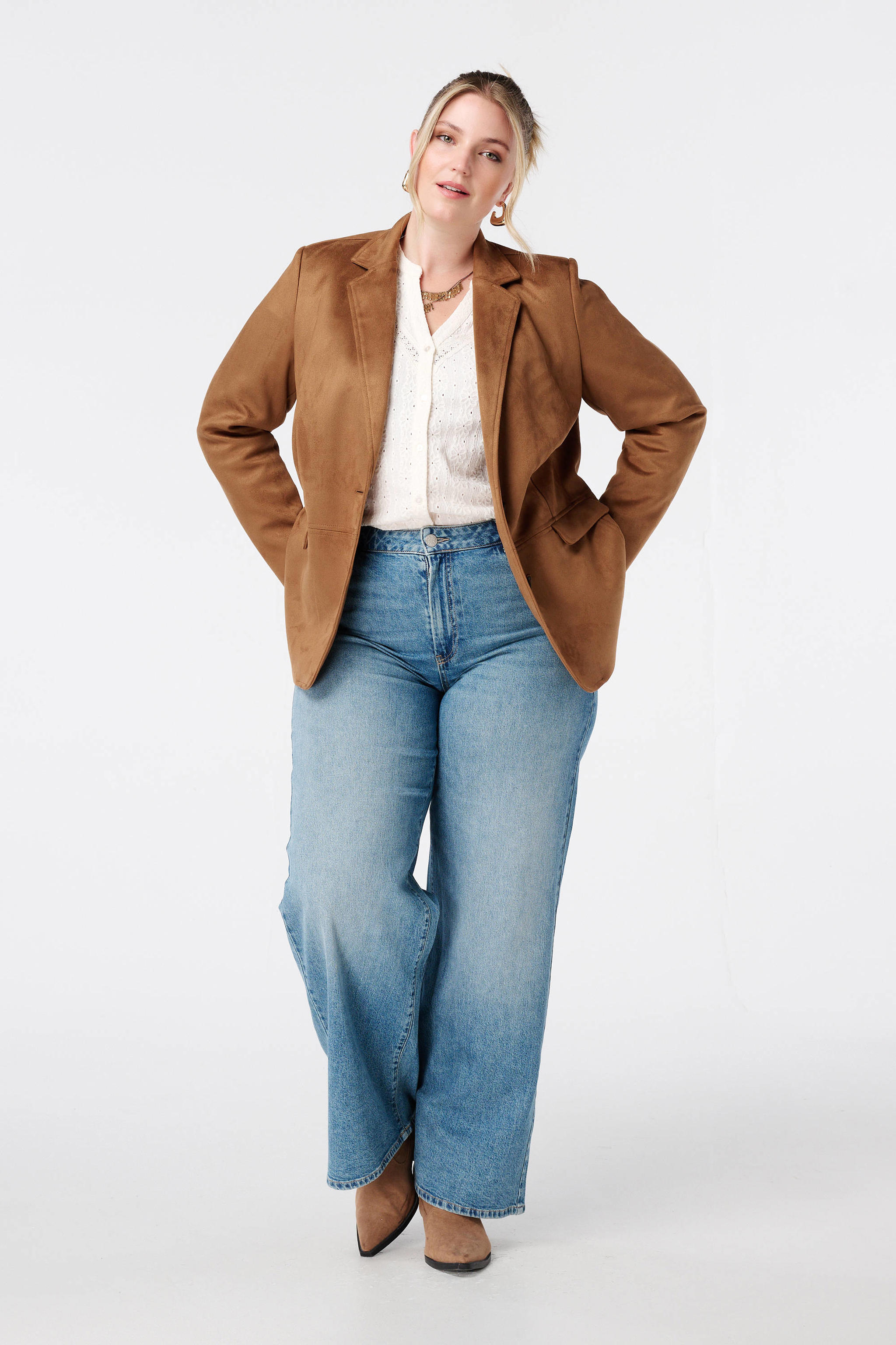 MS Mode suede regular blazer cognac | wehkamp