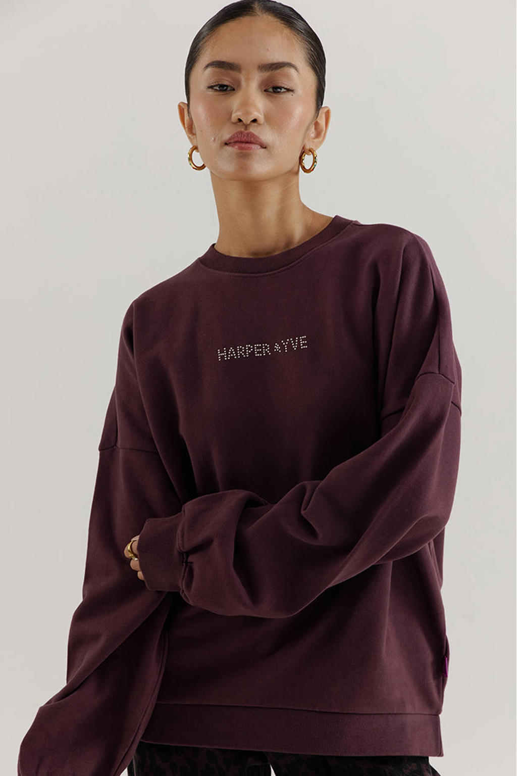 HARPER & YVE sweater donkerbruin met glitter | wehkamp