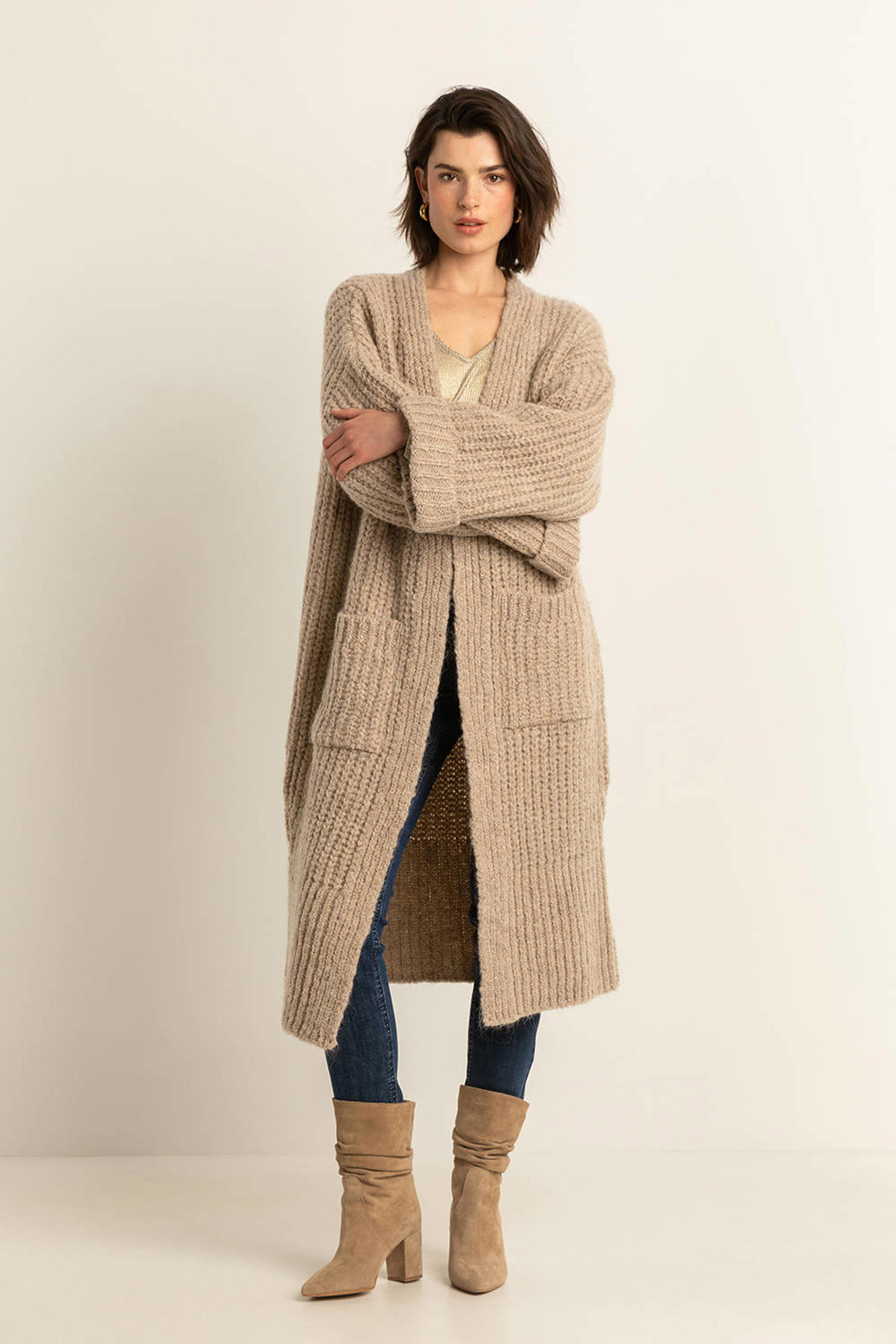 Expresso lang vest met wol beige grof gebreid | wehkamp