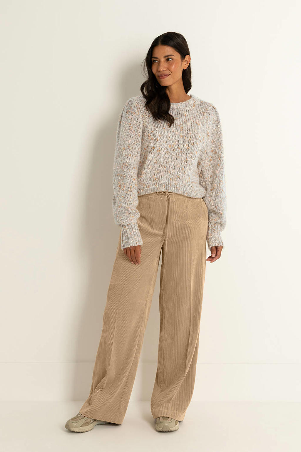 Claudia Sträter corduroy wide leg high waist pantalon camel | wehkamp