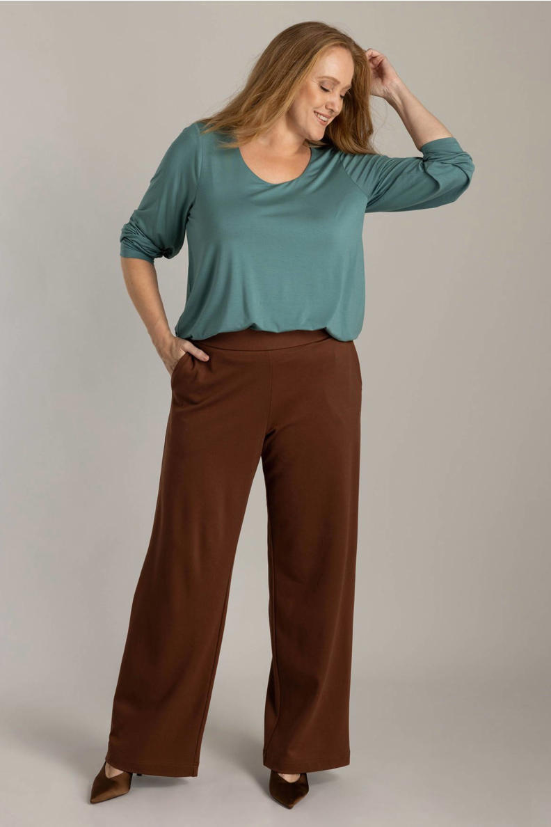 Yest Curve wide leg high waist broek bruin | wehkamp