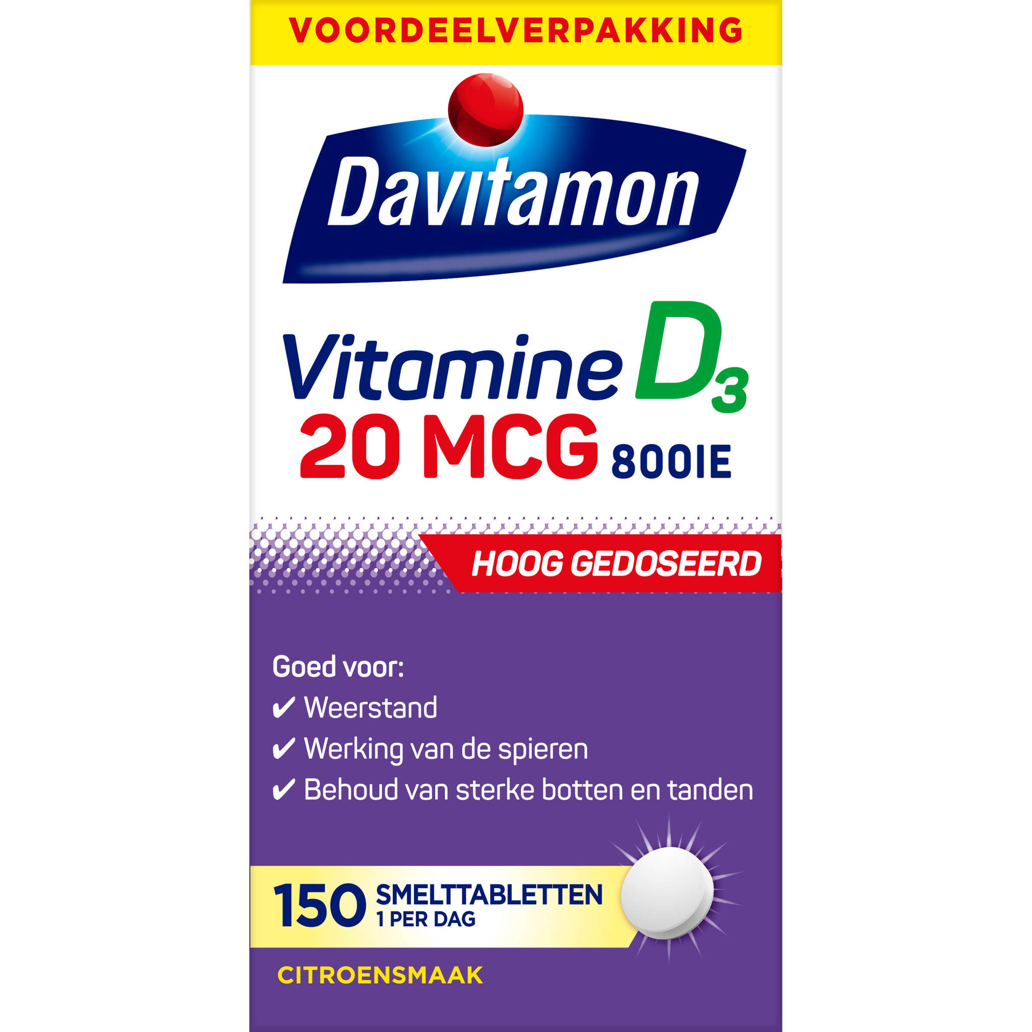 Davitamon Vitamine D3 20 mcg smelttabletten - hoog gedoseerd - 150 ...