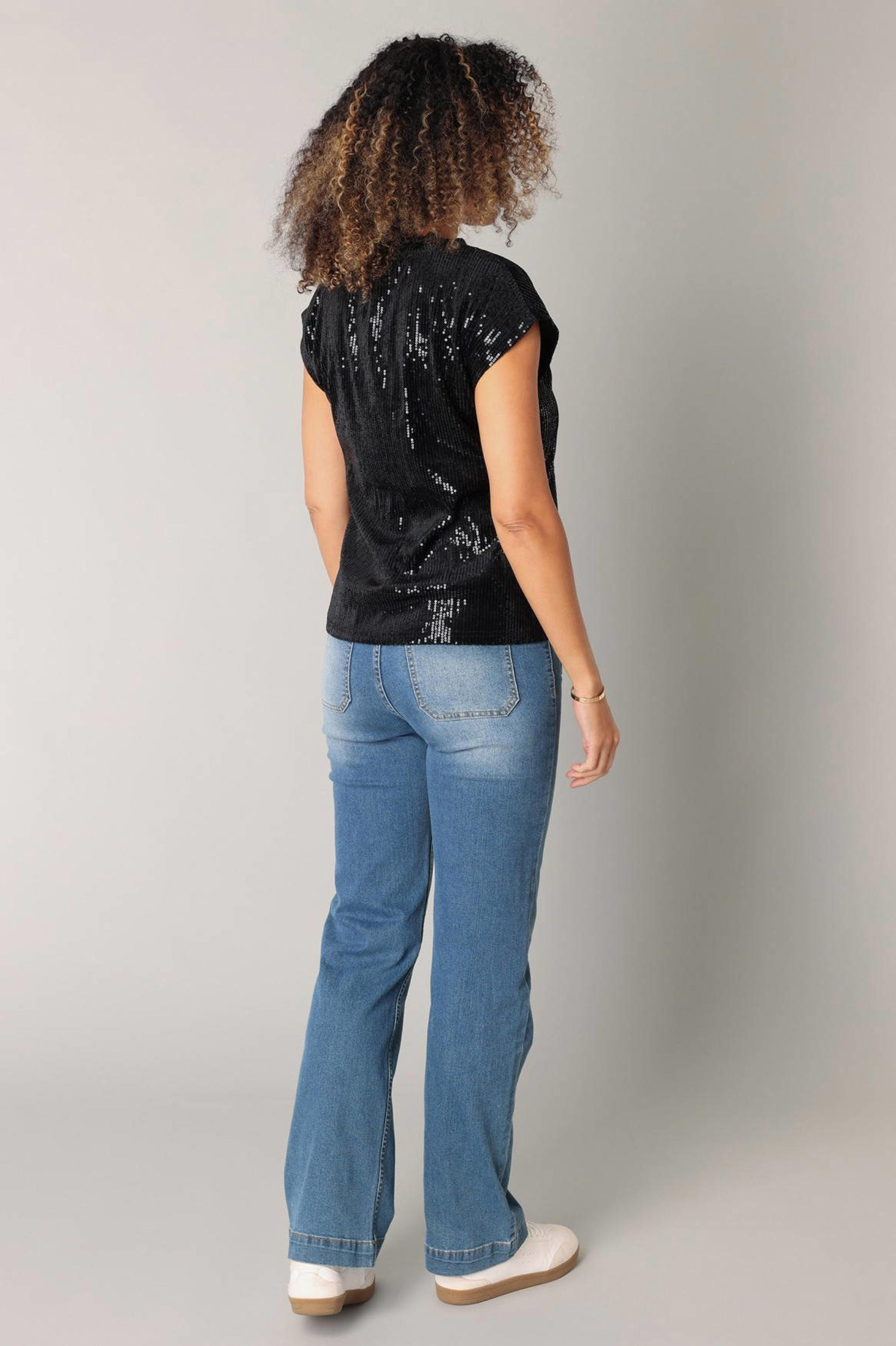 ES&SY glitter top zwart met pailletten | wehkamp