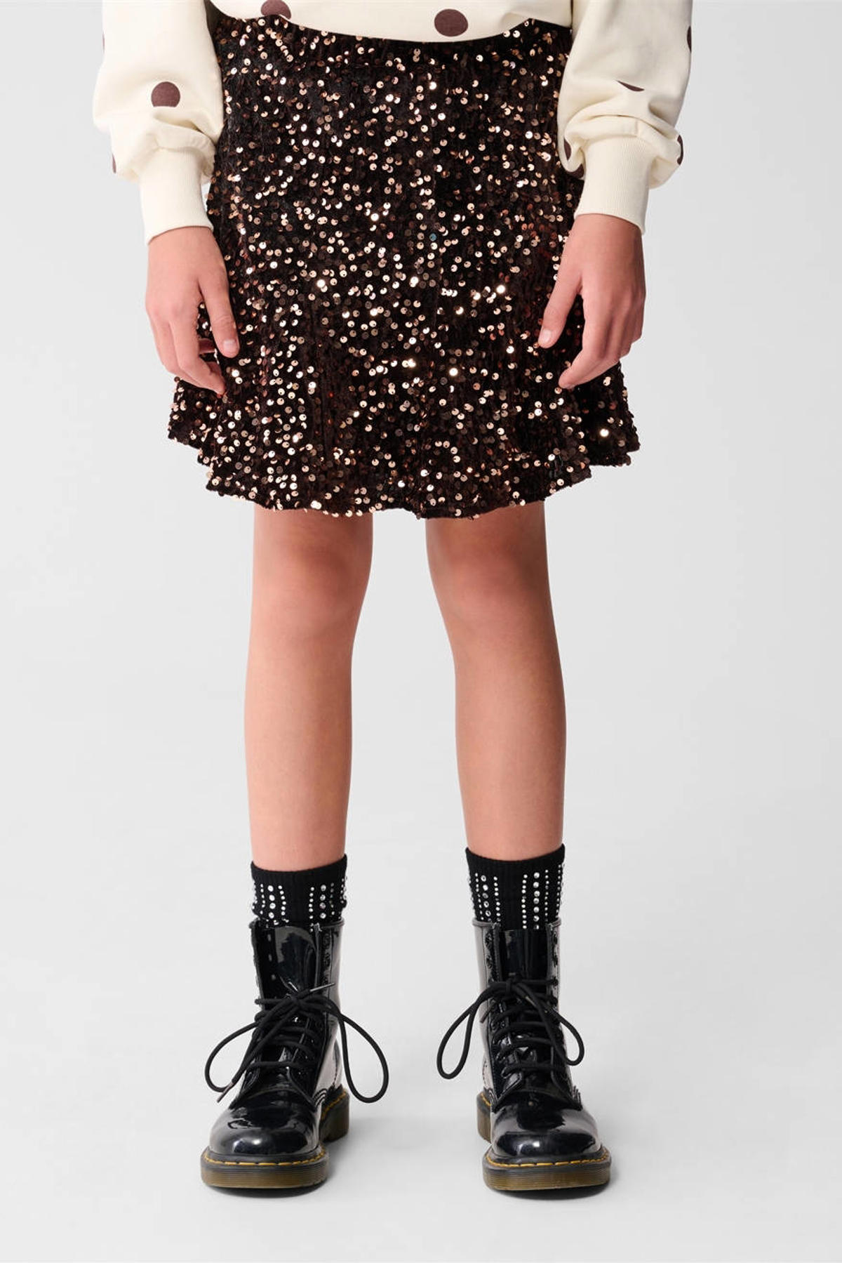 Shoeby mini rok met pailletten bruin | wehkamp