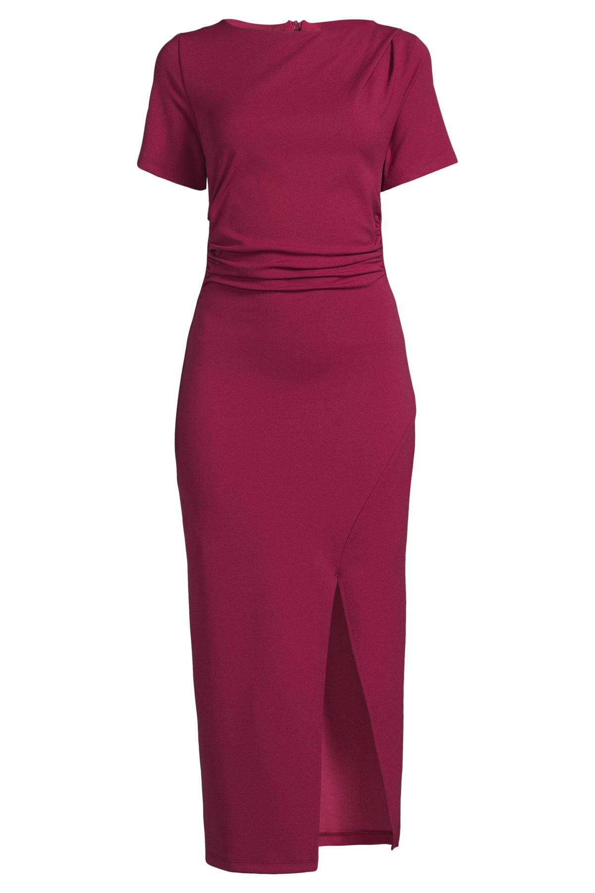 Ruby midi jurk met plooien detail wijnrood | wehkamp