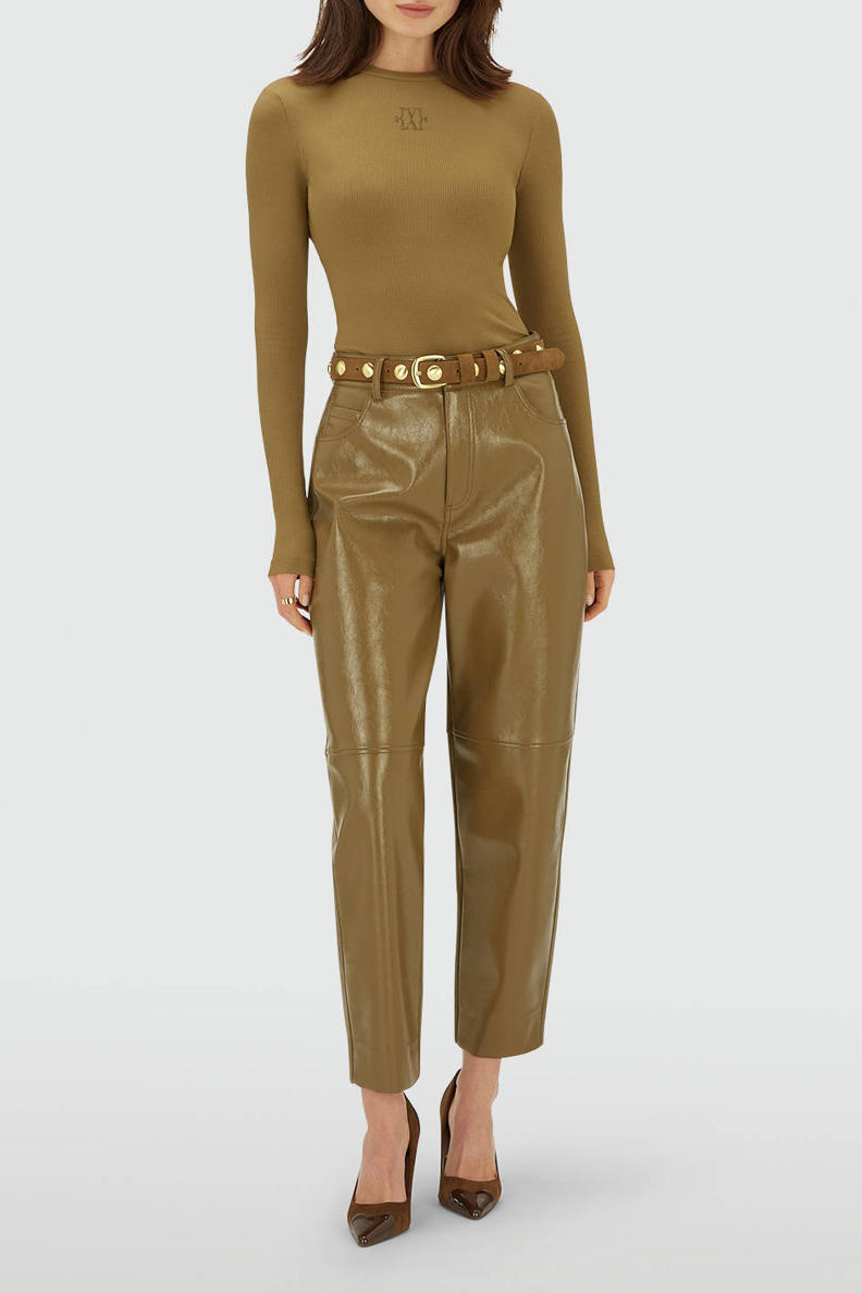 JOSH V lak wide leg high waist broek olijfgroen | wehkamp