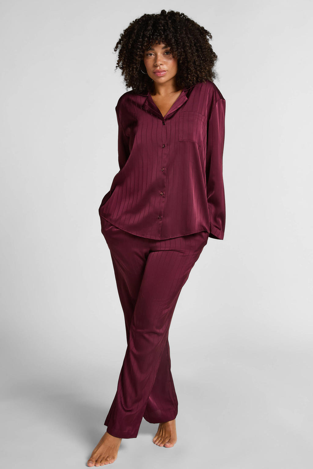 Hunkemöller satijnlook pyjamatop donkerrood | wehkamp