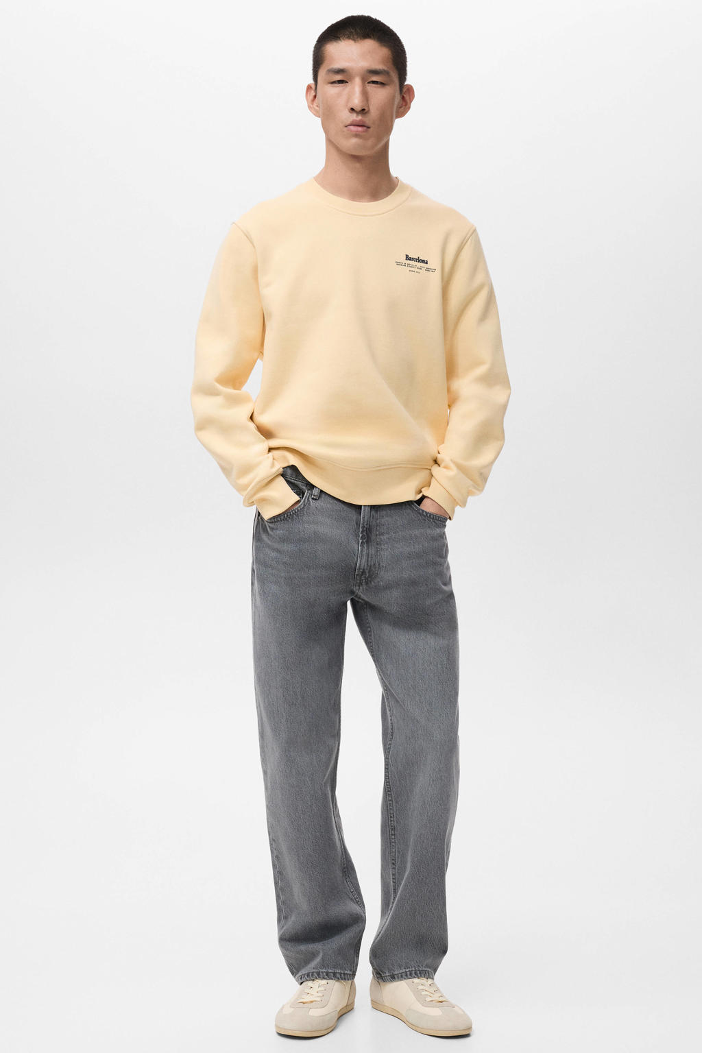 Mango Man sweater met backprint geel | wehkamp