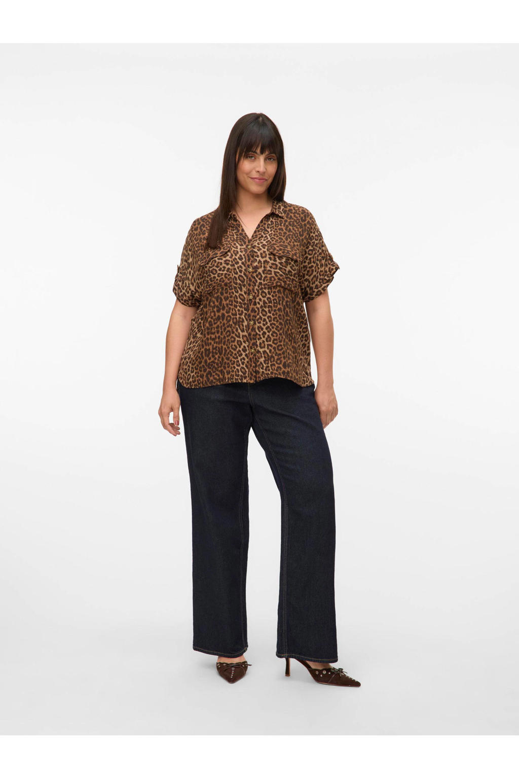 VERO MODA CURVE blouse met panterprint bruin | wehkamp