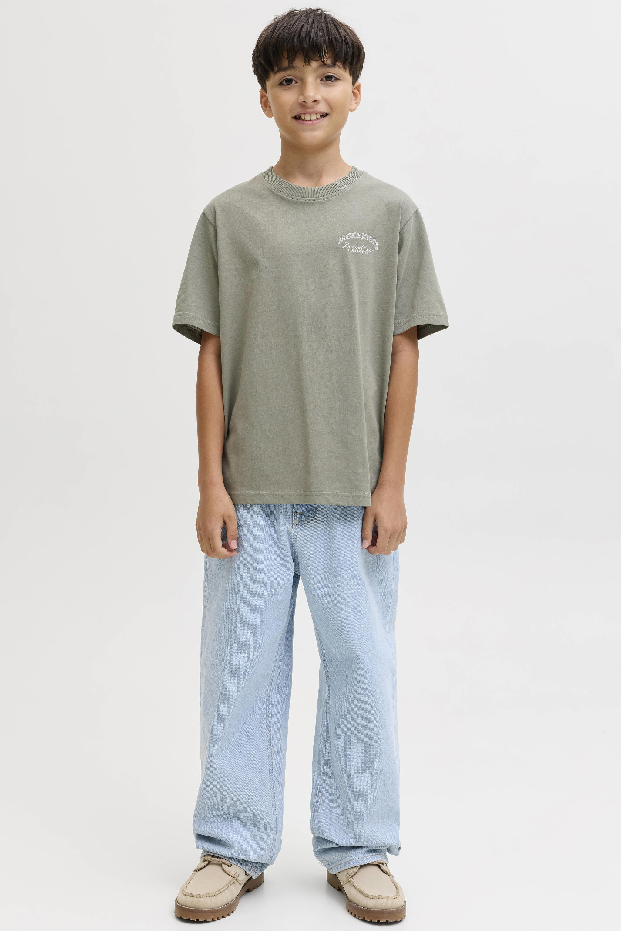 JACK & JONES JUNIOR T-shirt met backprint grijsgroen | wehkamp