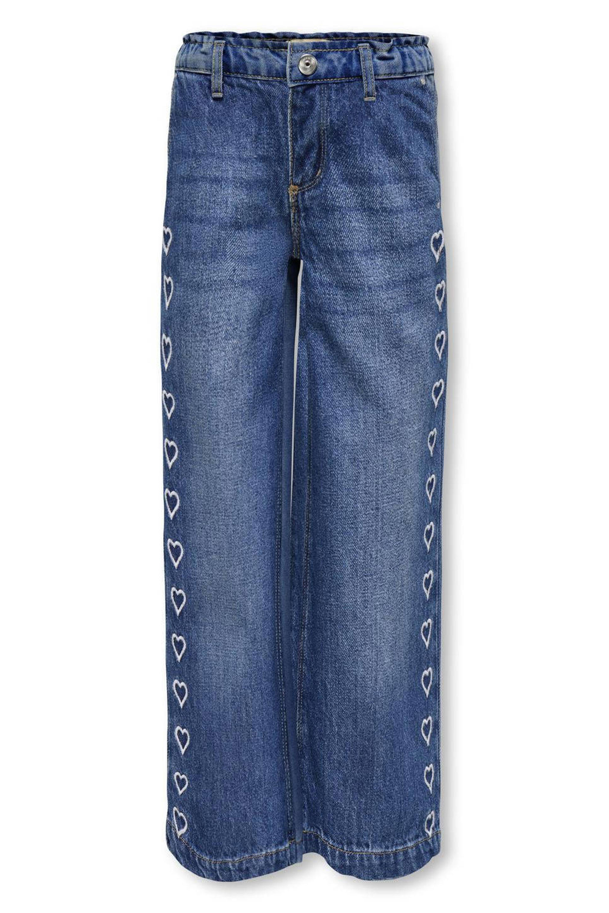 KIDS ONLY GIRL wide leg jeans met hartjes medium blue denim | wehkamp