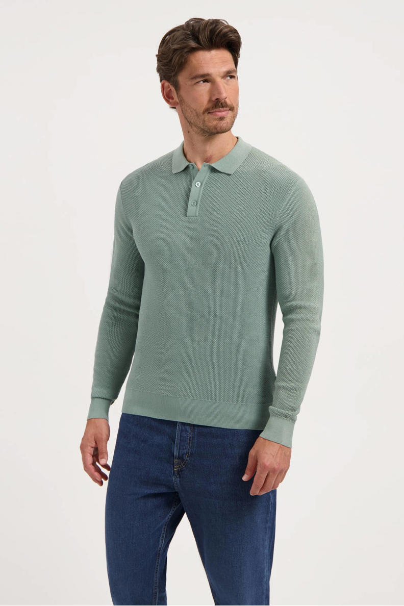 Saint Steve regular polo met ingebreid patroon GUNTHER grijsgroen | wehkamp