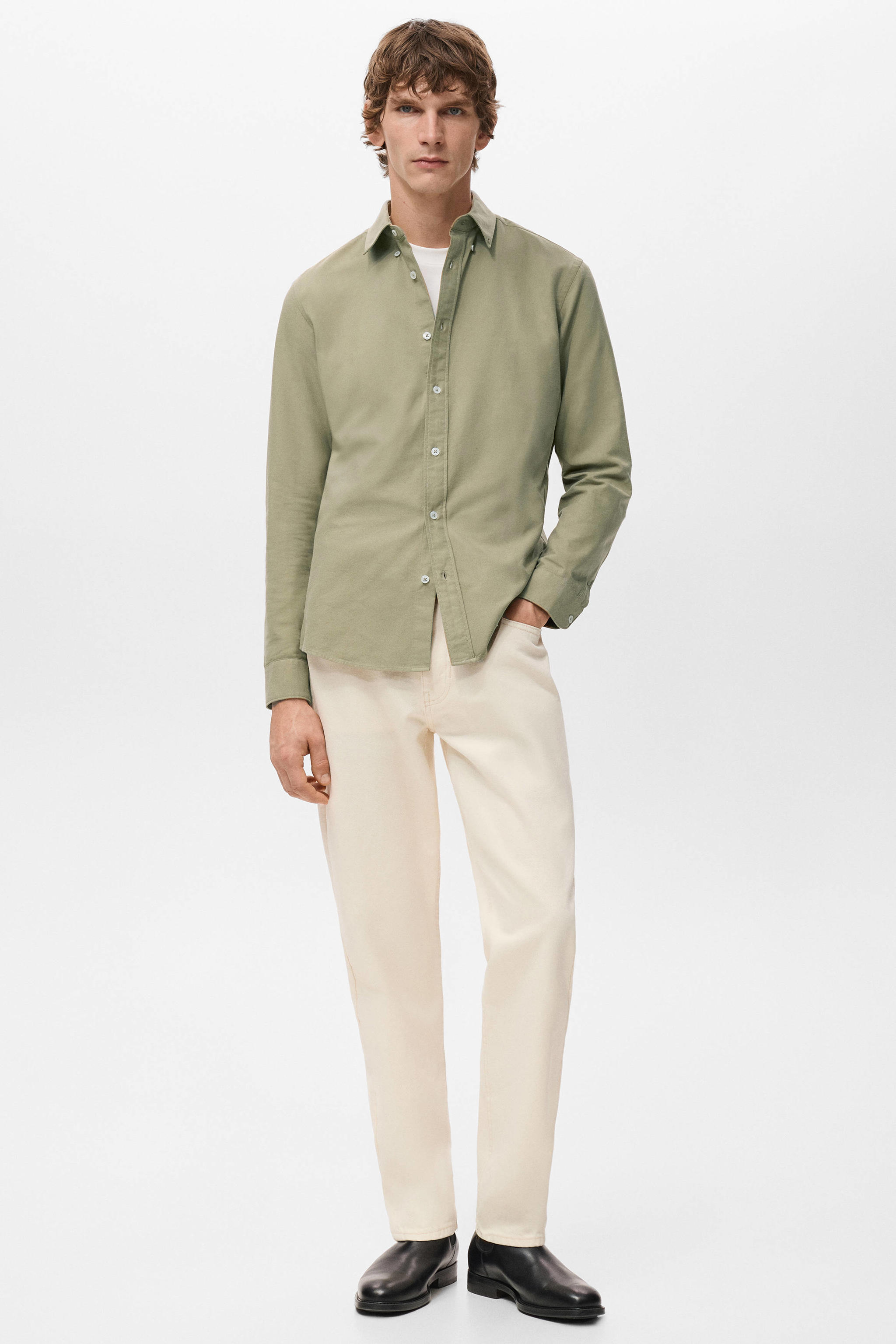 Mango Man Regular casual overhemd groen | wehkamp