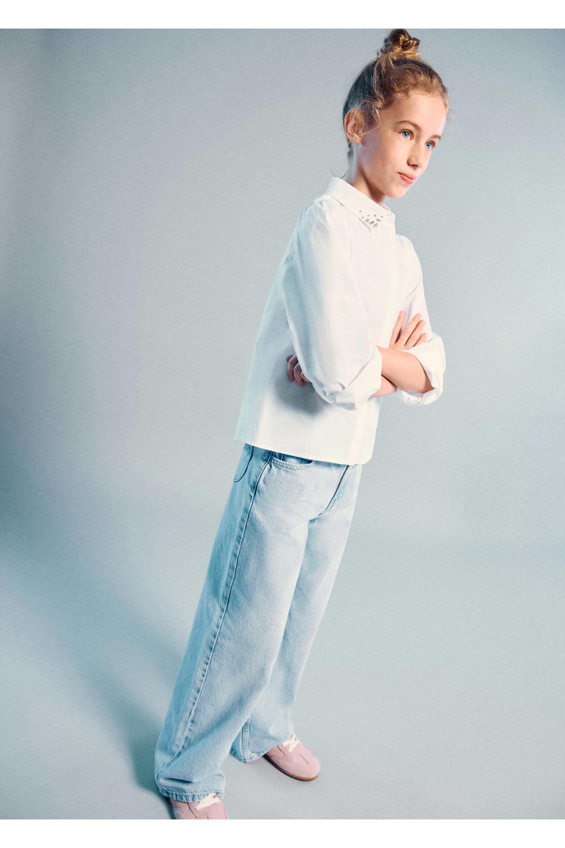 Mango Kids wide leg jeans light blue denim | wehkamp