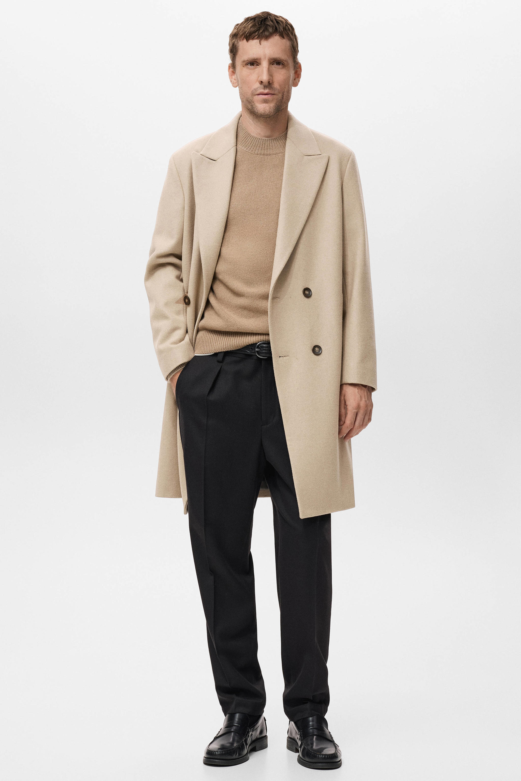 Mango Man manteljas met wol beige | wehkamp