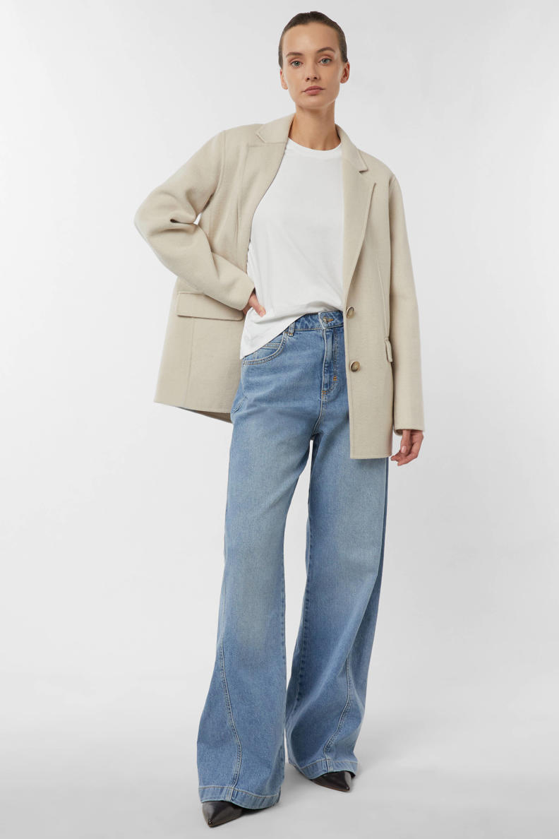 comma wide leg jeans light blue denim | wehkamp