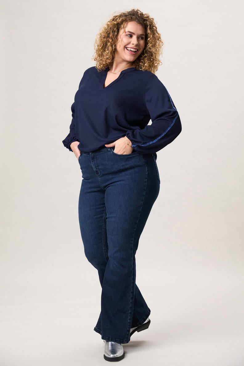 Miss Etam Plus gestreepte blousetop donkerblauw | wehkamp