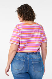 Zizzi gestreepte T-shirt roze | wehkamp