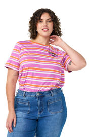 Zizzi gestreepte T-shirt roze | wehkamp