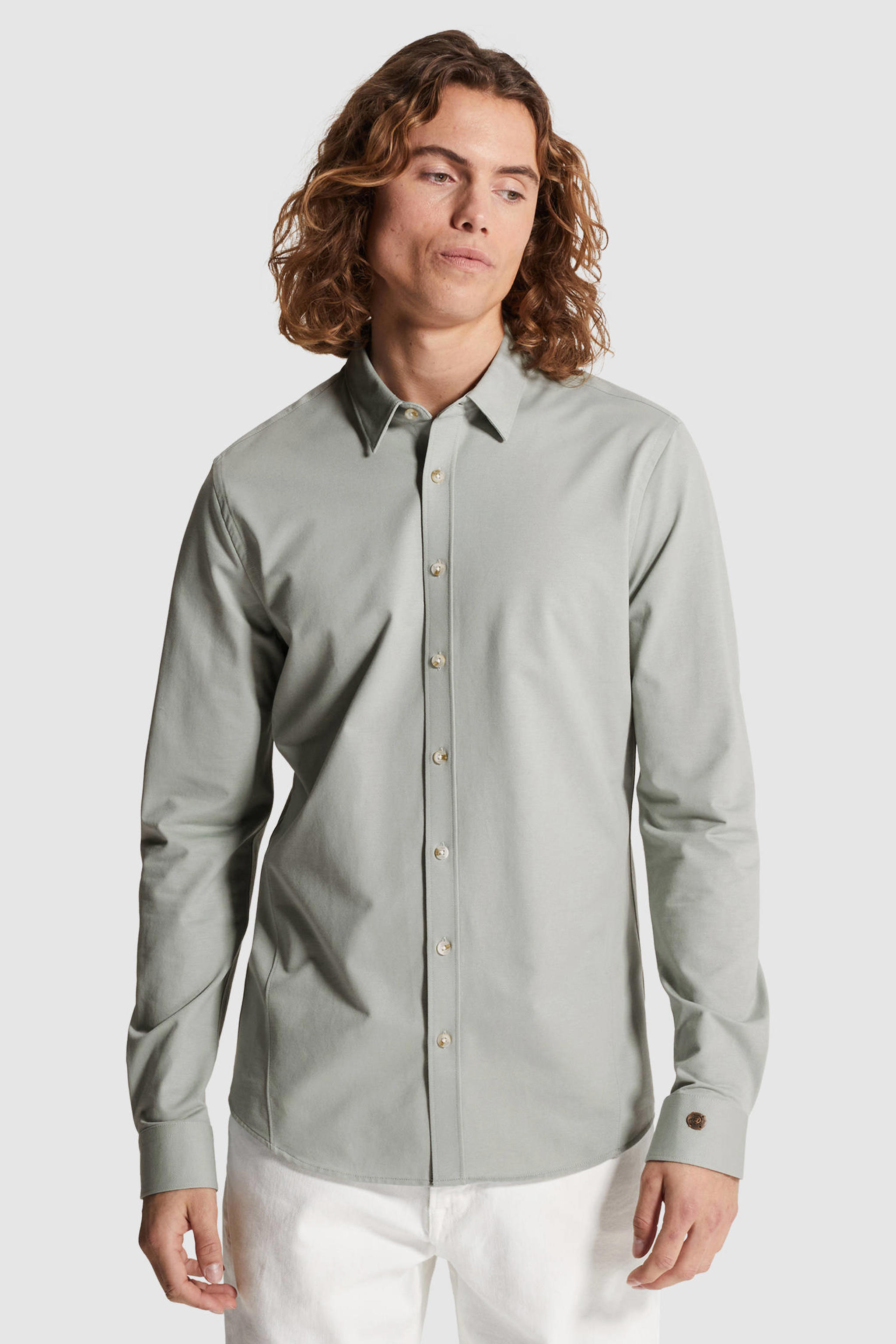 Cast Iron slim casual overhemd grijsgroen | wehkamp