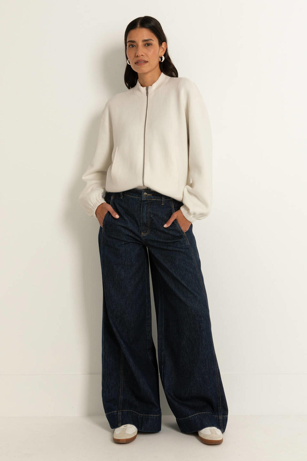 Claudia Sträter high waist wide leg jeans dark blue denim | wehkamp
