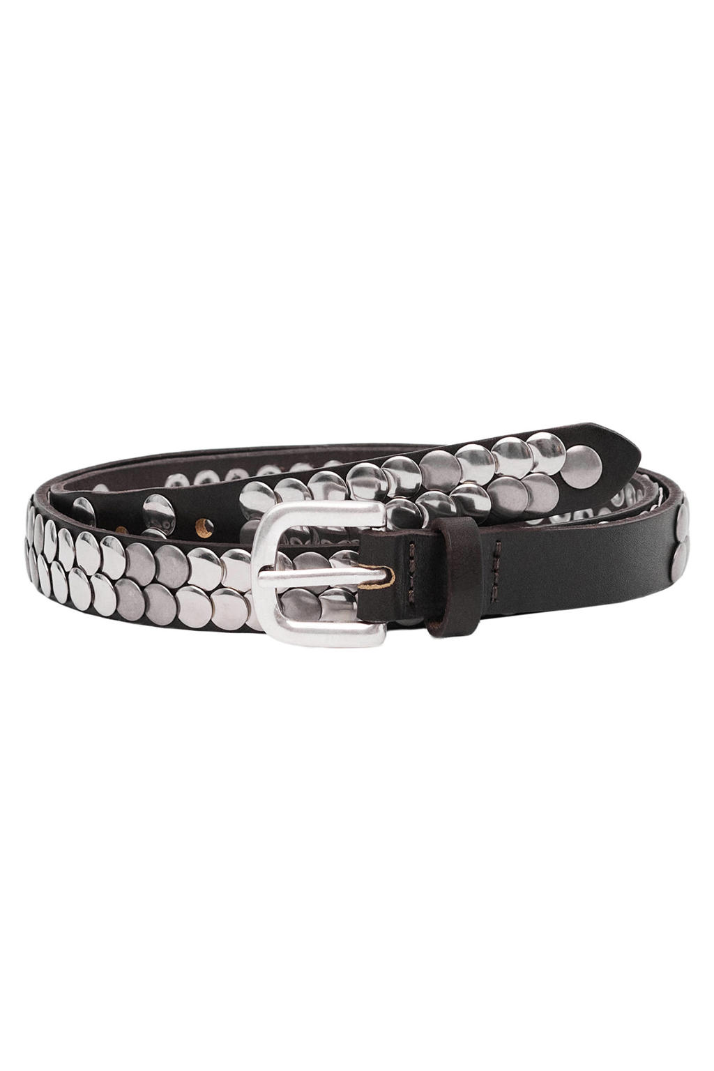 Mango leren riem met studs donkerbruin | wehkamp
