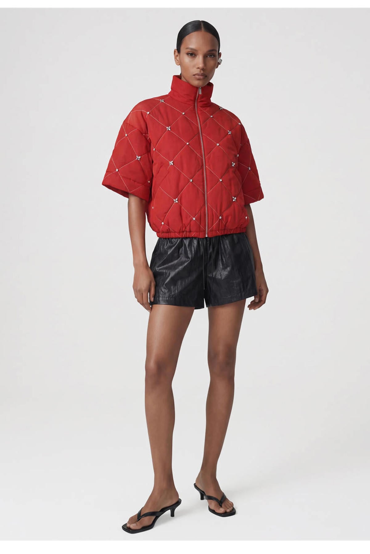 Shoeby quilted bomberjack met strass-steentjes - rood | wehkamp