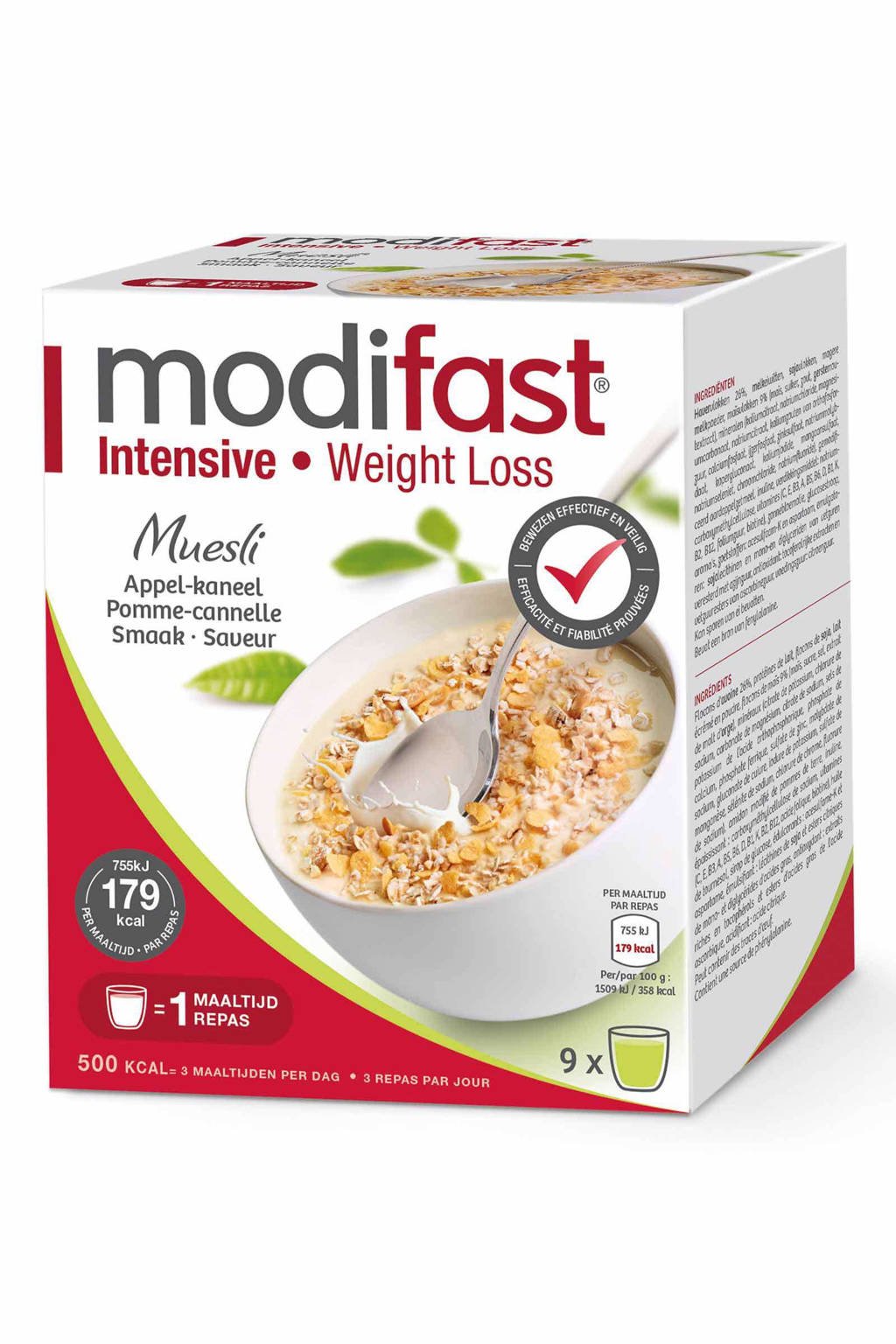Modifast Intensive muesli appel kaneel - 1 doos met 9 zakjes | wehkamp