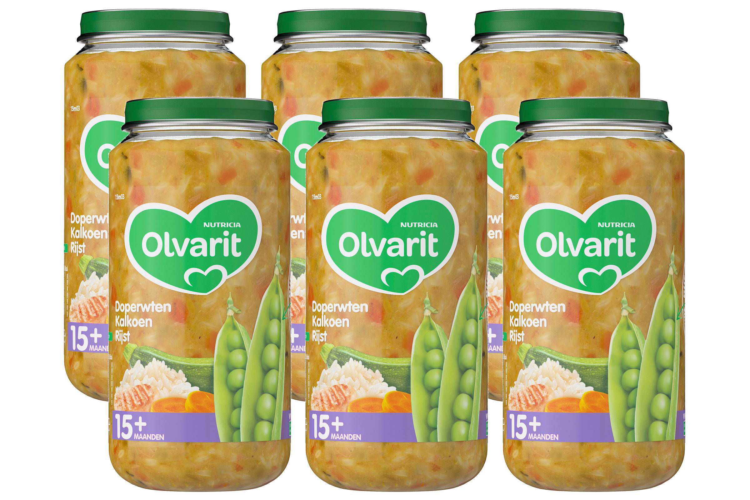 Olvarit babyvoeding doperwten kalkoen rijst 15+ mnd (6 x 250 gram ...