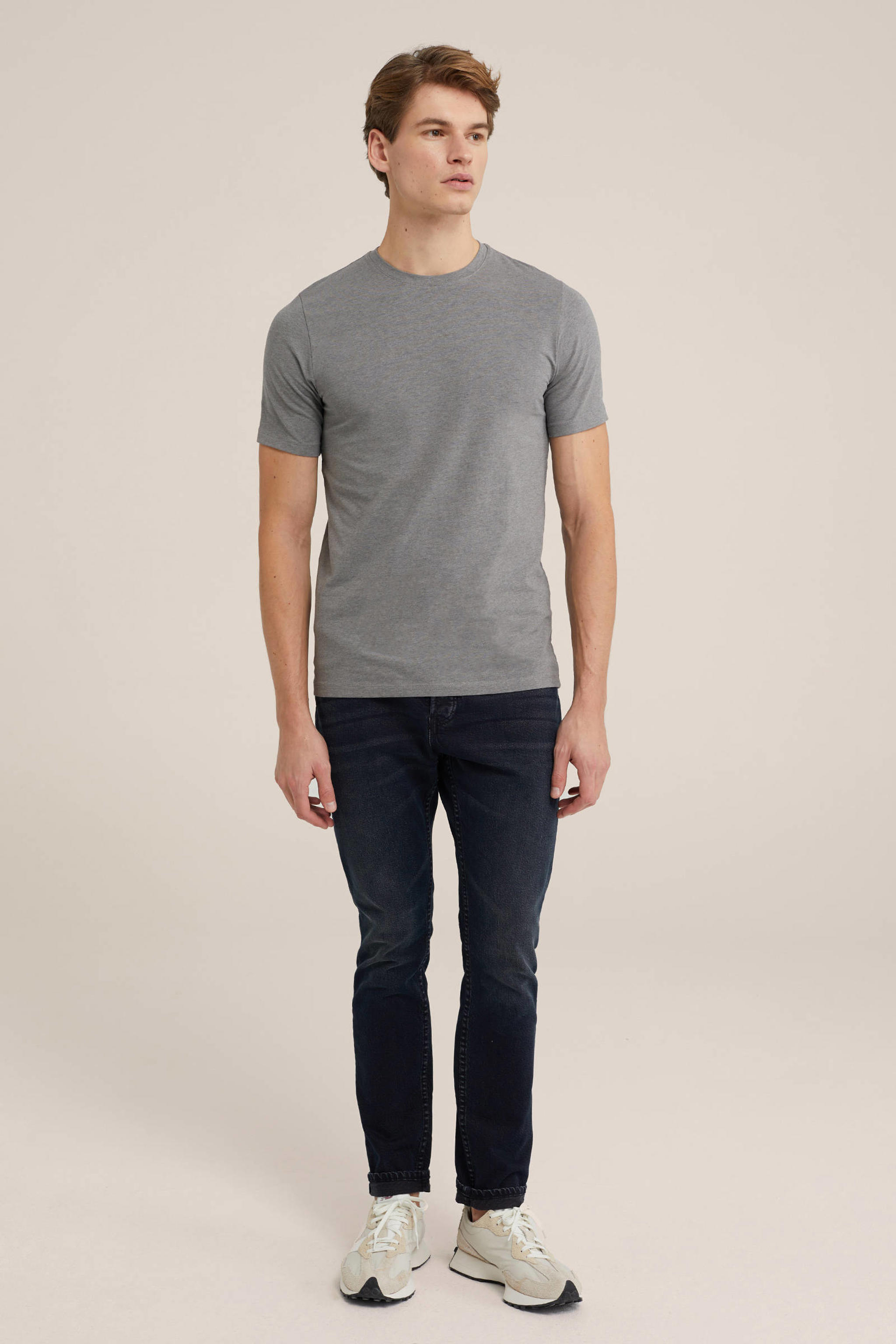 WE Fashion basic slim fit T-shirt grey melange | wehkamp