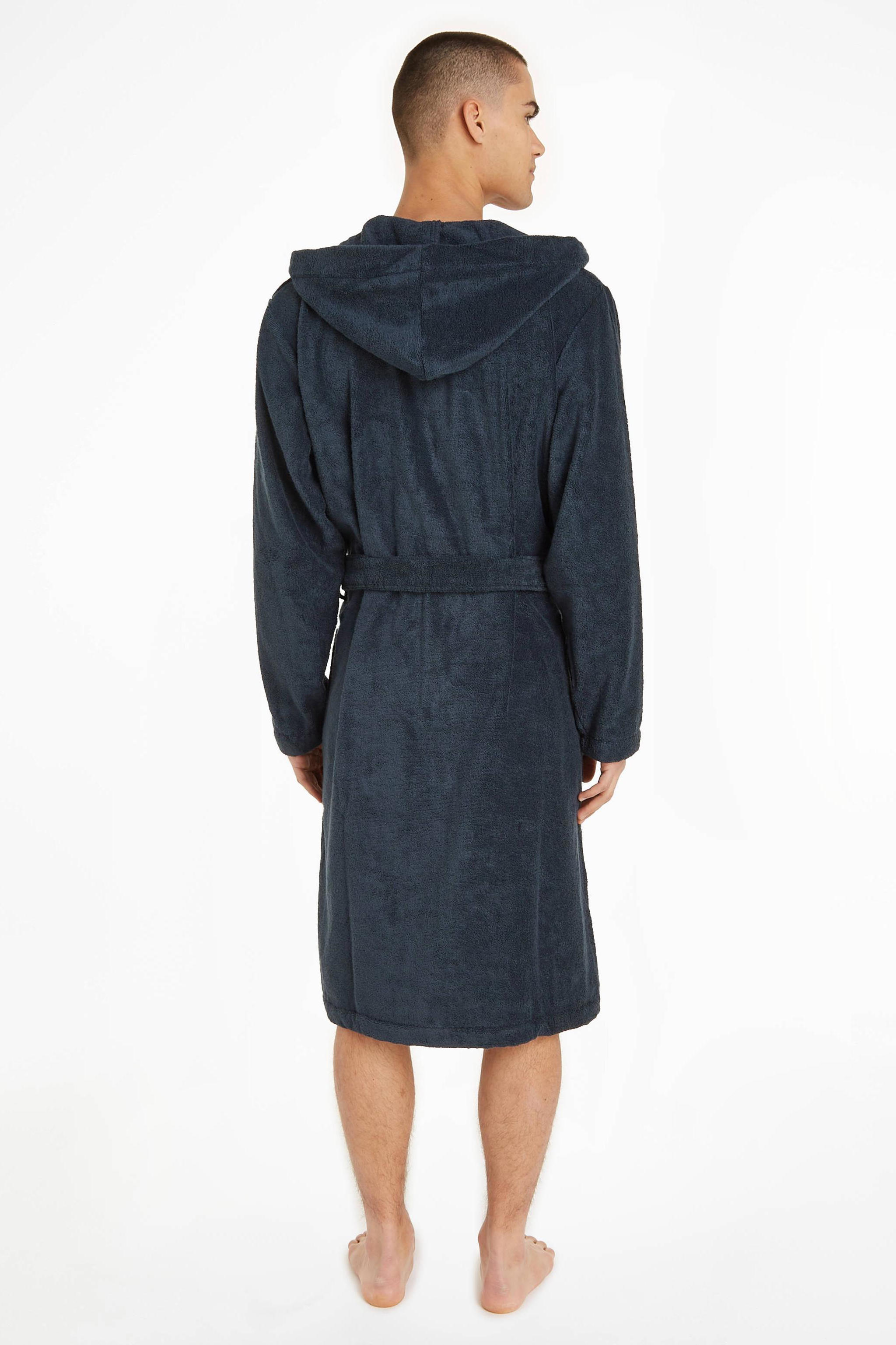 Tommy Hilfiger badstof badjas met capuchon donkerblauw | wehkamp