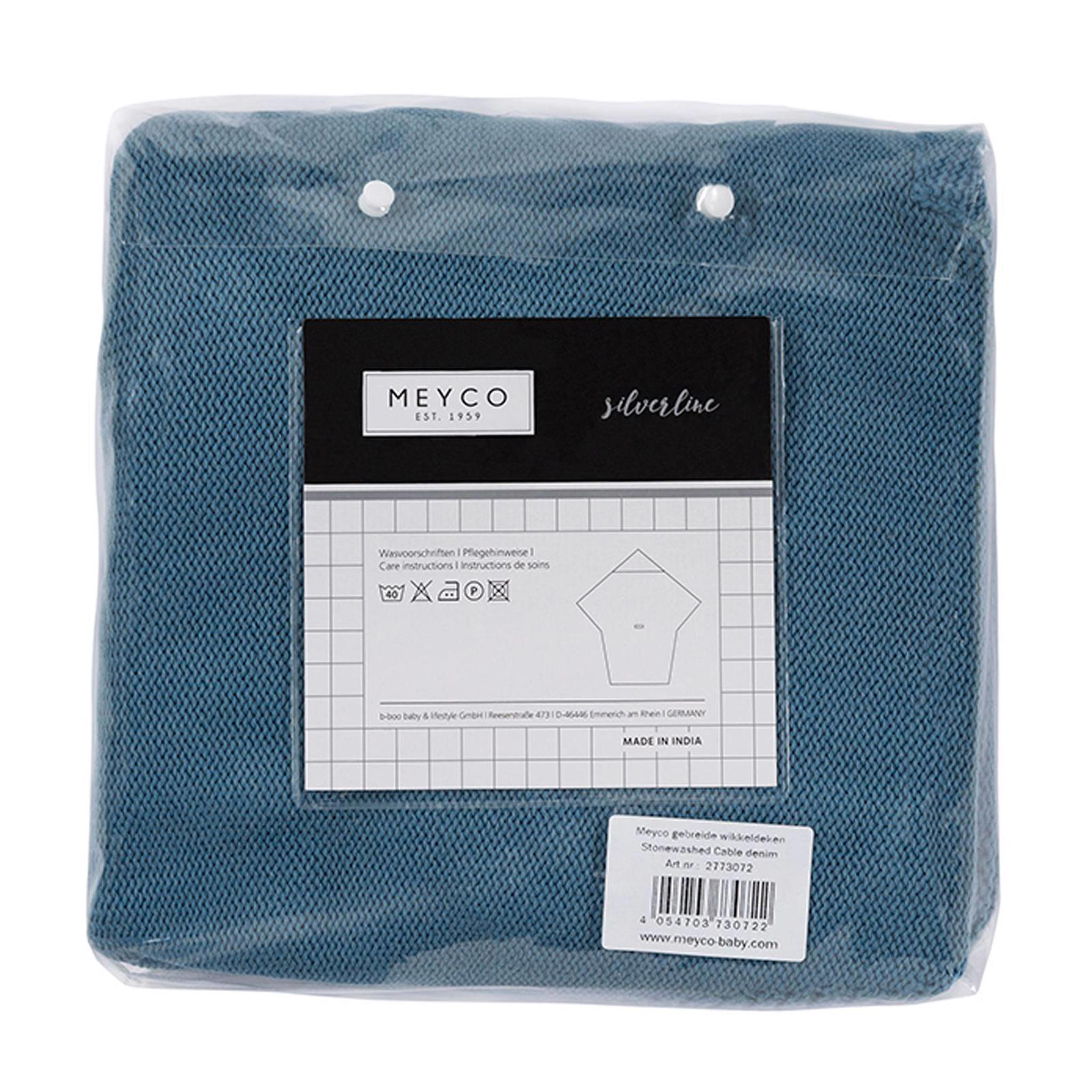 Meyco Silverline Stonewashed Cable wikkeldeken blauw | wehkamp