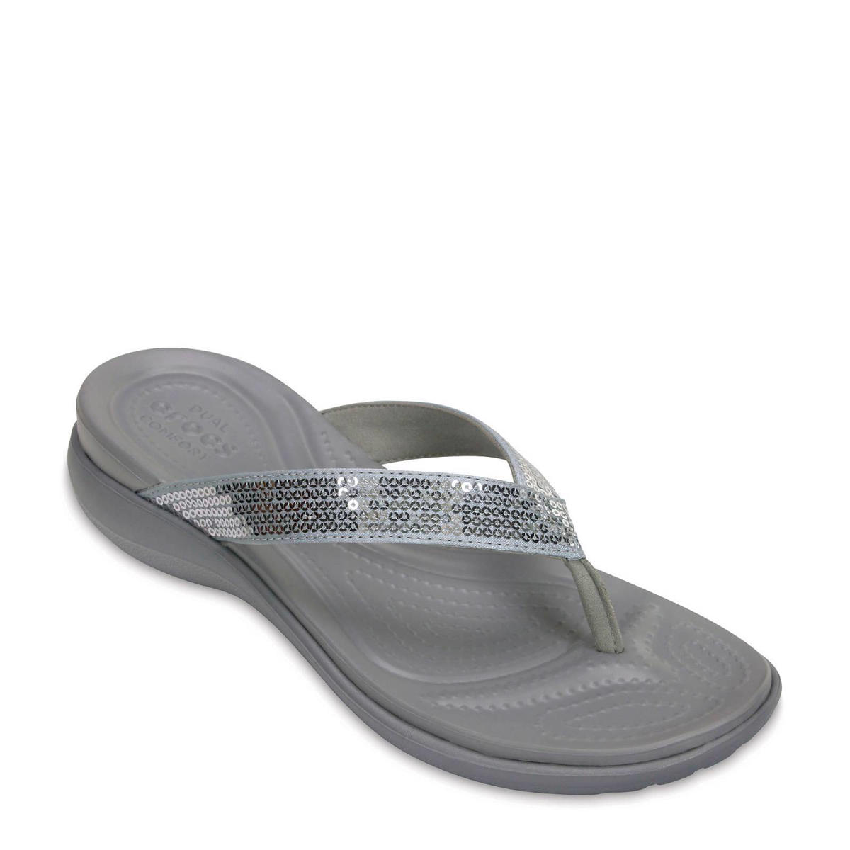 Crocs Capri Sequin teenslippers zilver | wehkamp